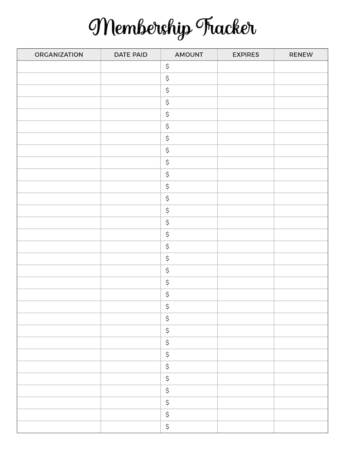 Digital Download Membership Tracker Membership Log for - Etsy