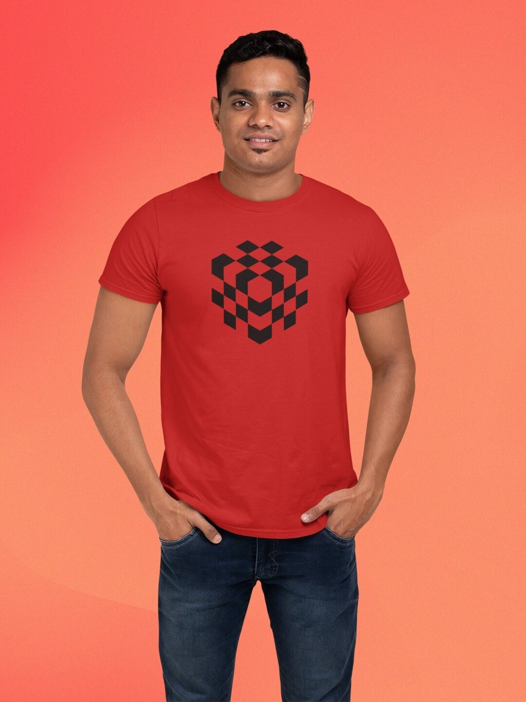 3D Checkerboard Cube, 3D Art Graphic, Men's, Women's, 3D Checkered Flag ...