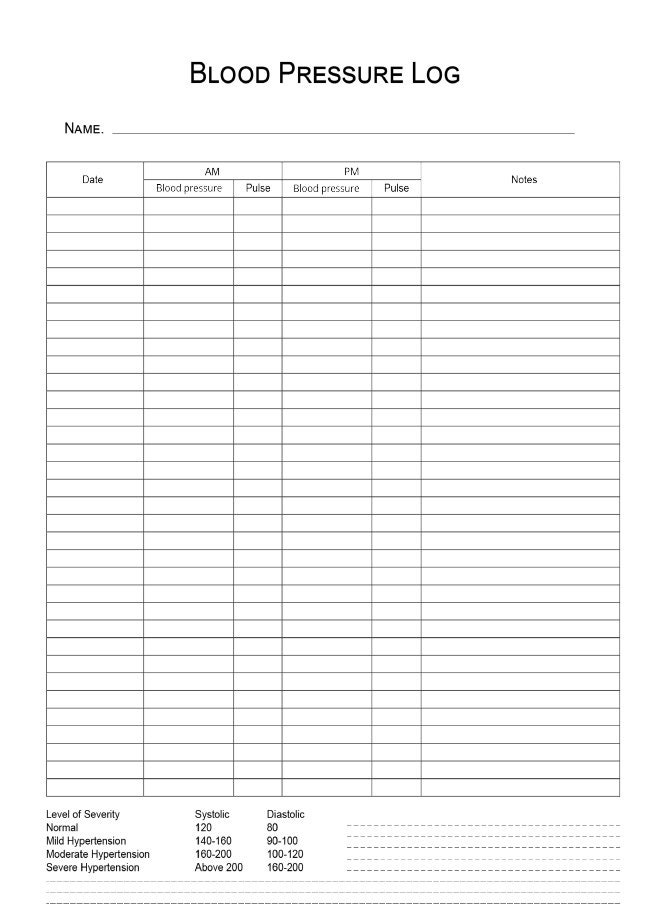 Digital Download, Blood Pressure Log, Blood Pressure Record Sheet ...