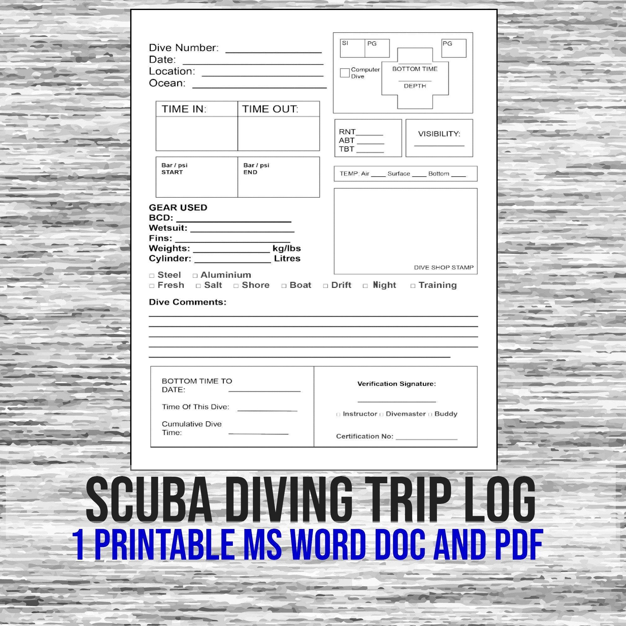 Digital Download Scuba Diving Journal Document Scuba Diving - Etsy