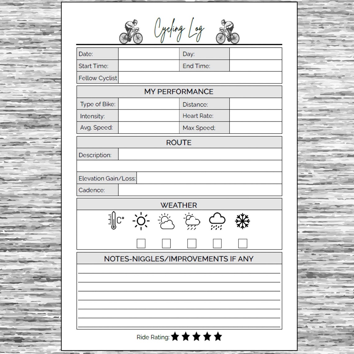 Printable Cycling Logbook: Trip Record, Team Log (PDF & Word) - Etsy