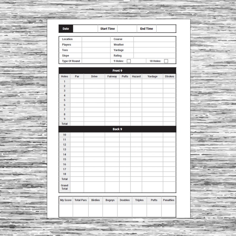 Digital Download, Golf Course Log, Golf Course Score Log, Golf Score ...