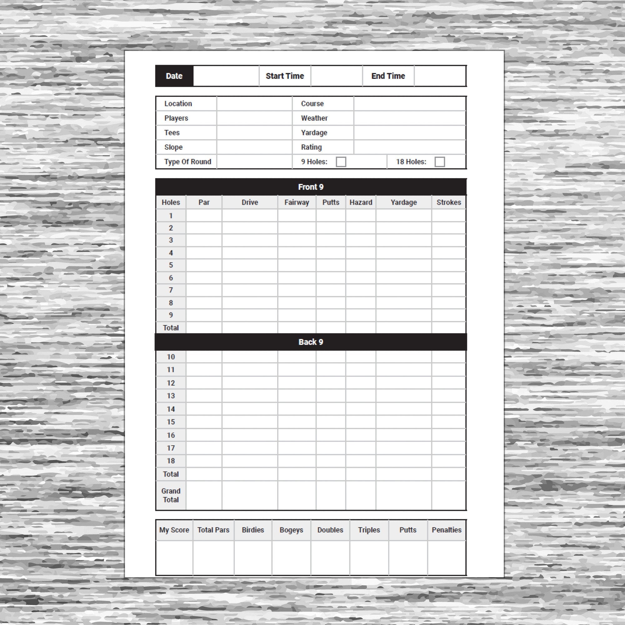 Digital Download, Golf Course Log, Golf Course Score Log, Golf Score ...