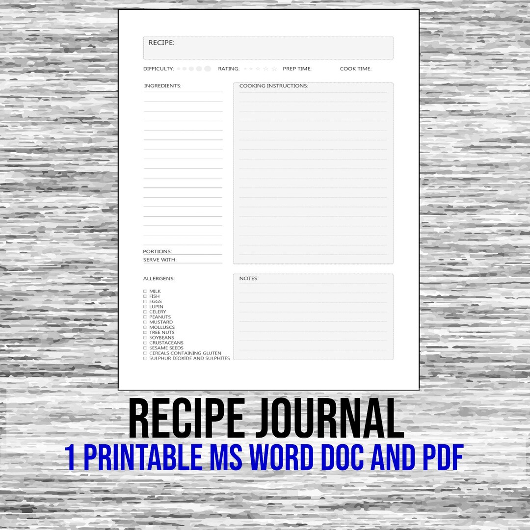 Digital Download, Recipe Page, Recipe Journal, Recipes Log, Recipe ...