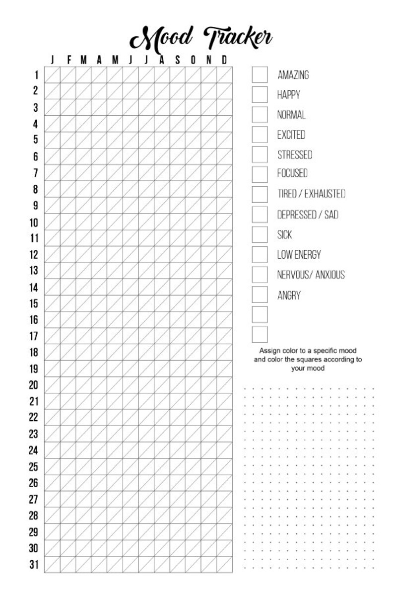 Digital Download Mood Tracker Tracker Daily Moods Color - Etsy