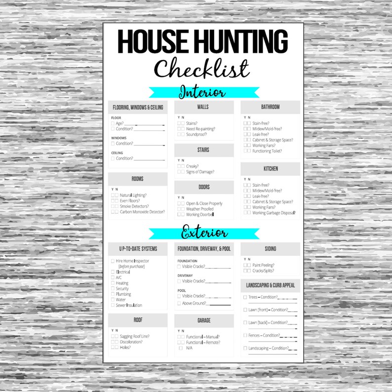Digital Download, House Hunting Checklist, Home Owners to Be Check List ...