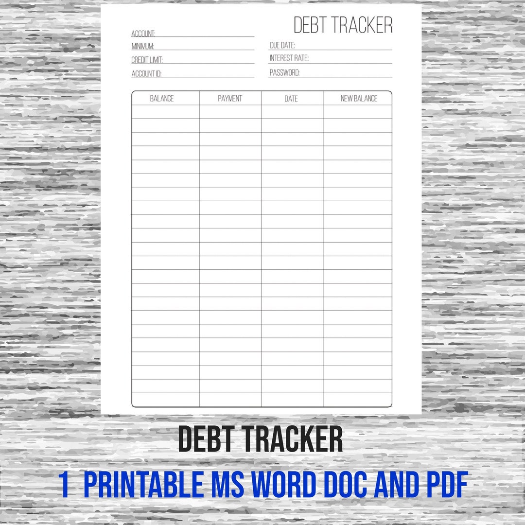 Printable Debt Tracker Worksheet (PDF & Word Doc) - Etsy
