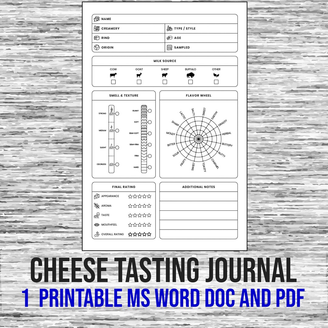 Digital Download, Cheese Tasting Journal, Cheese Lovers, Cheese Tasting ...