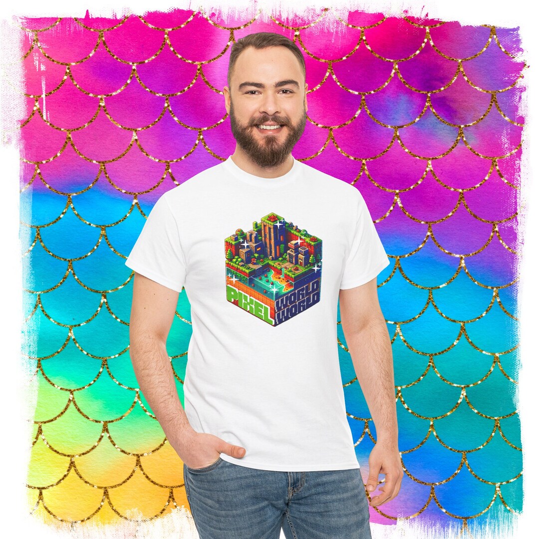 Pixel World T-shirt, 8-bit Stylish Pixel Gift Shirt, Digitally Pixelated Shirt, Men's, Women's ...