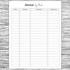 Digital Download, Dental Appointment Log, Dental Log, Dentist ...