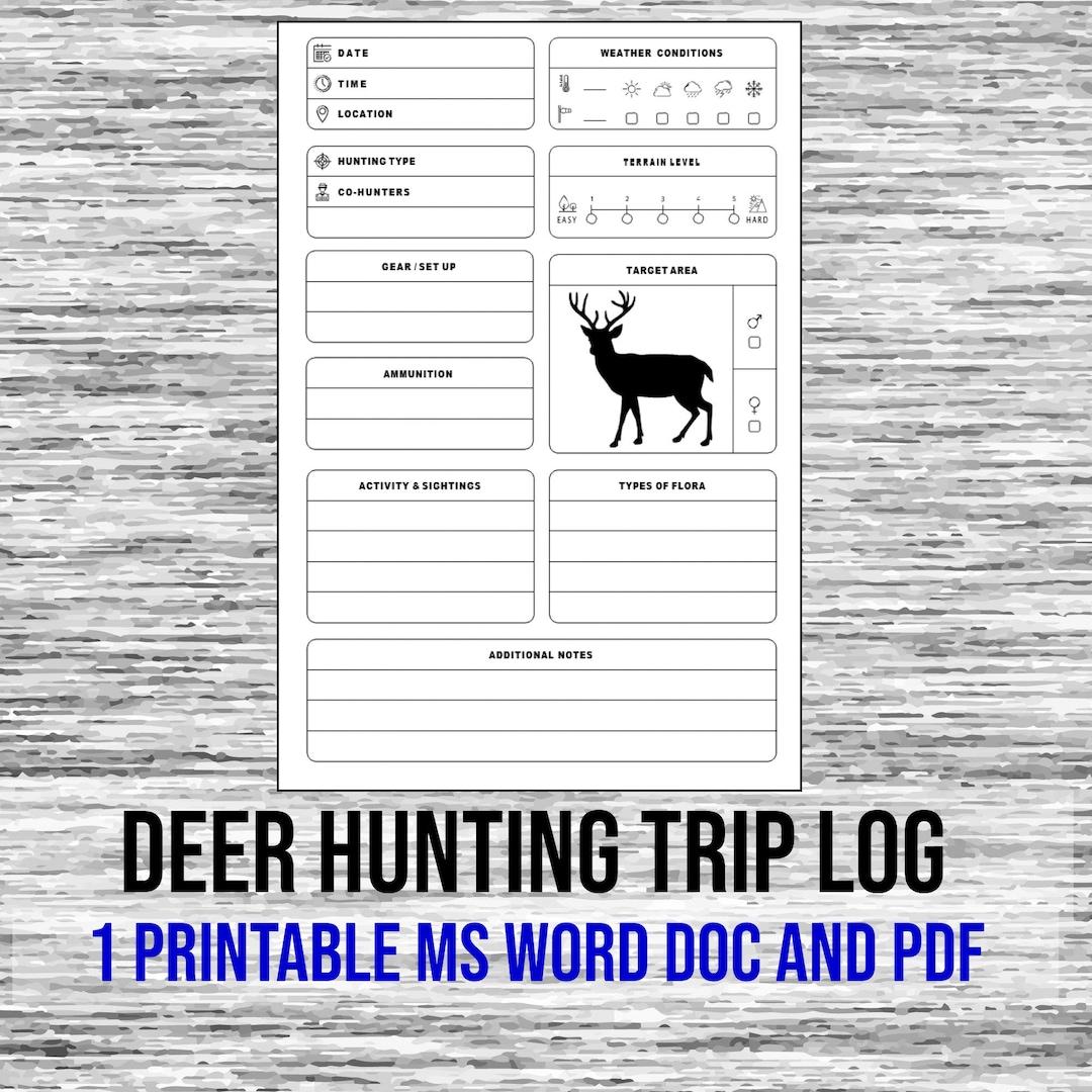 Deer Hunting Trip Log: Printable Hunt Record (PDF, Word) - Etsy