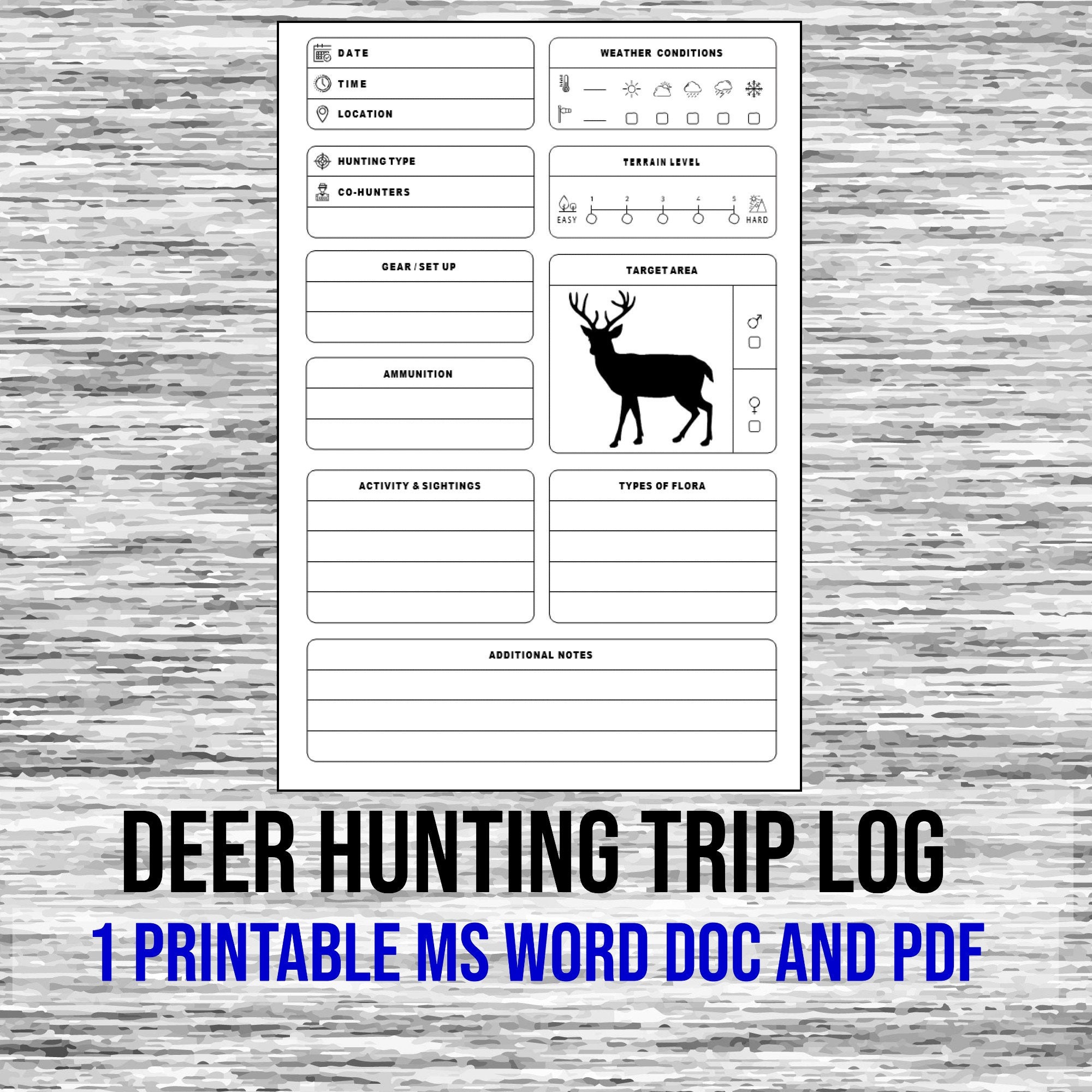 Deer Hunting Trip Log: Printable Hunt Record (PDF, Word) - Etsy