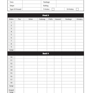 Digital Download, Golf Course Log, Golf Course Score Log, Golf Score ...