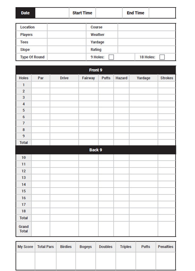 Digital Download, Golf Course Log, Golf Course Score Log, Golf Score ...