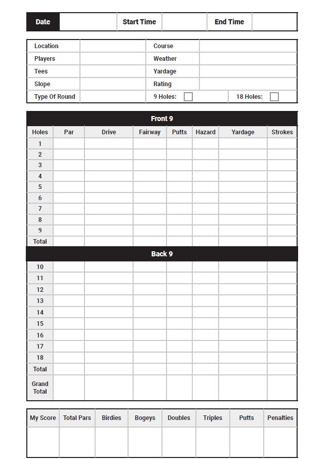 Digital Download, Golf Course Log, Golf Course Score Log, Golf Score ...