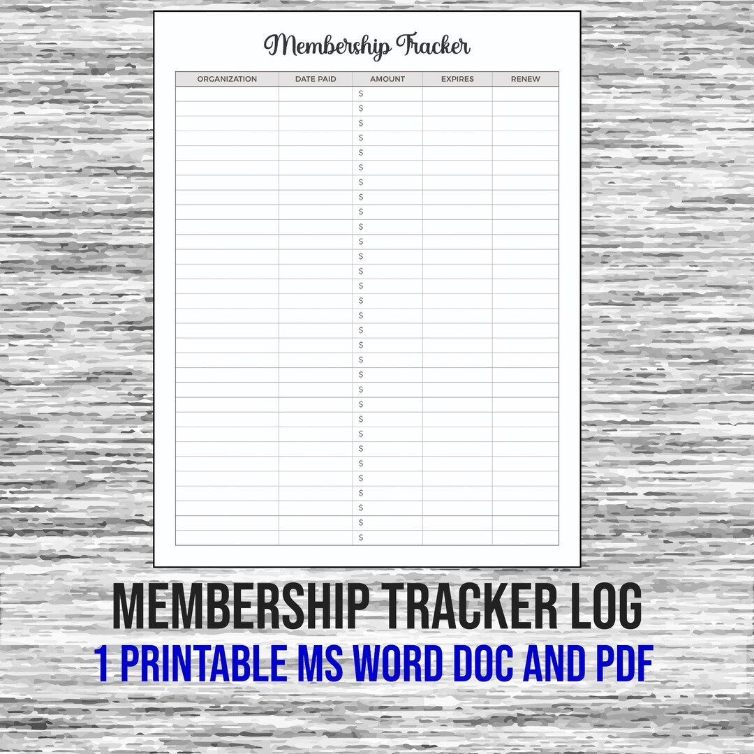 Digital Download, Membership Tracker, Membership Log for Events and ...