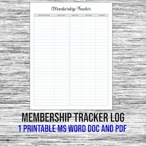 Digital Download, Membership Tracker, Membership Log for Events and ...