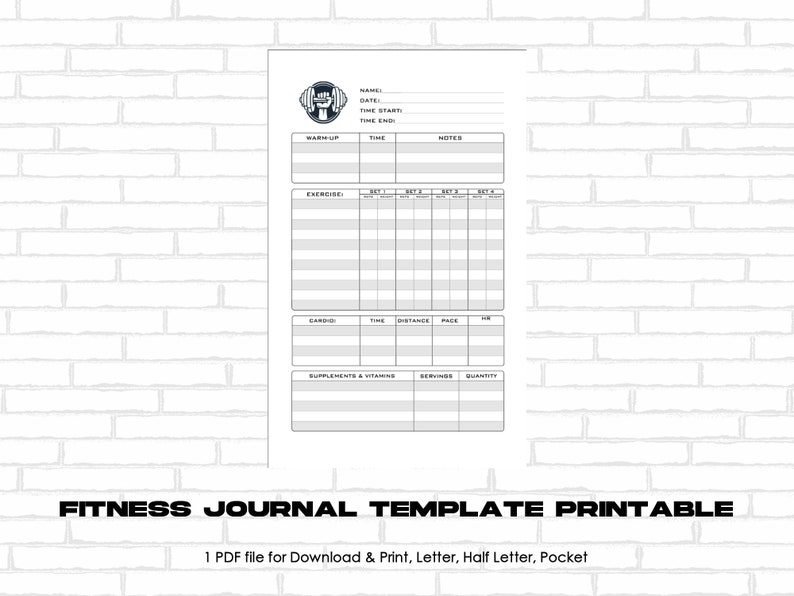Digital Download Fitness Journal Template PDF Template | Etsy
