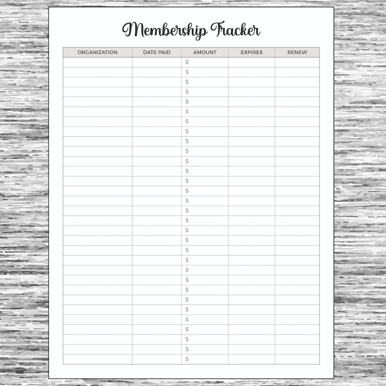 Membership Tracker Log: Printable MS Word & PDF (digital Download) - Etsy