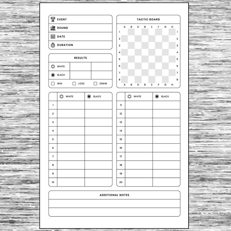 Chess Tactics Journal: Printable Chess Moves Log (PDF & Word) - Etsy
