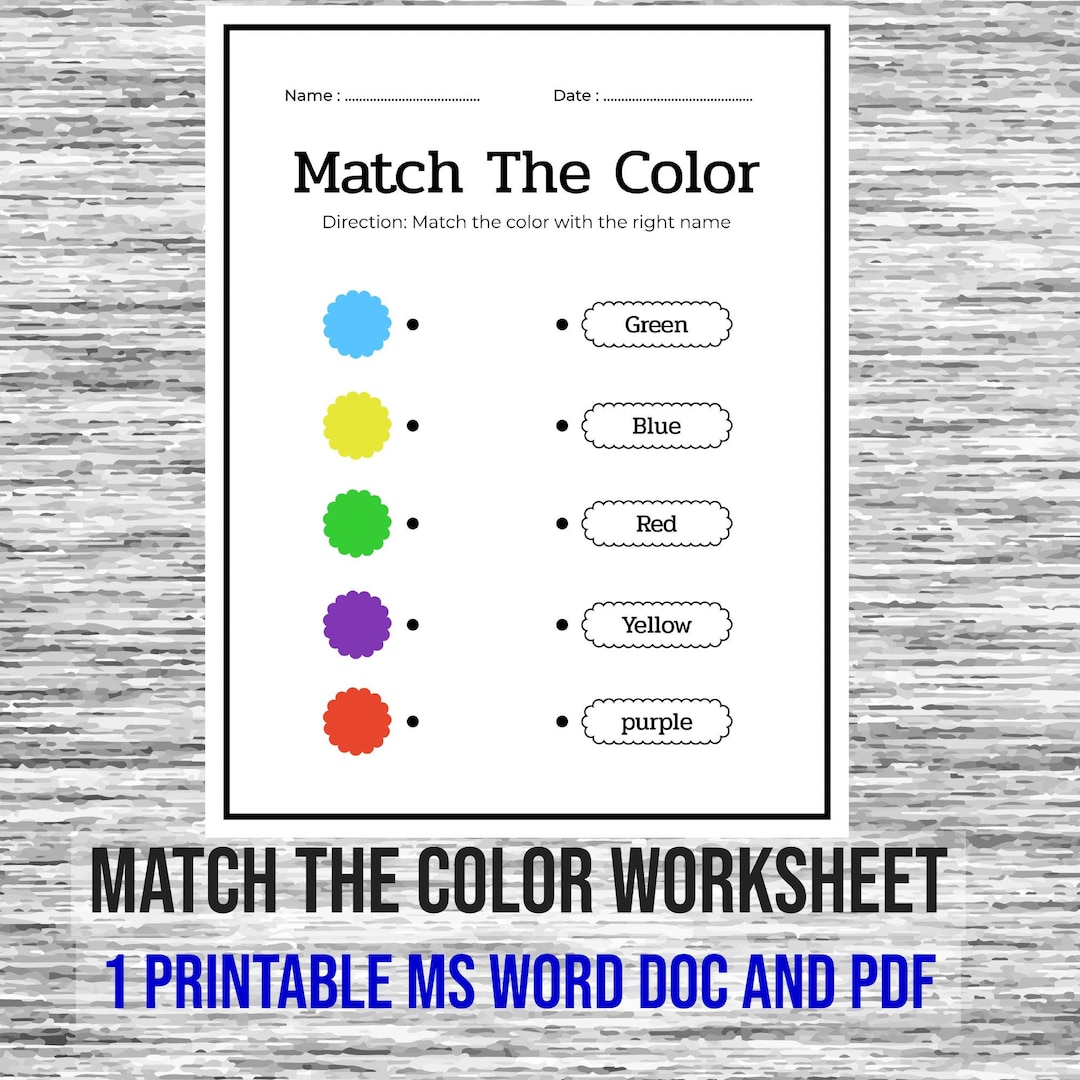 Digital Download, Match the Color Worksheet, Match the Color Worksheet ...