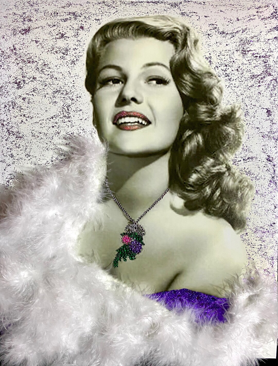 Rita Hayworth Glitter, Gemstone, Feather Wall Art - Etsy