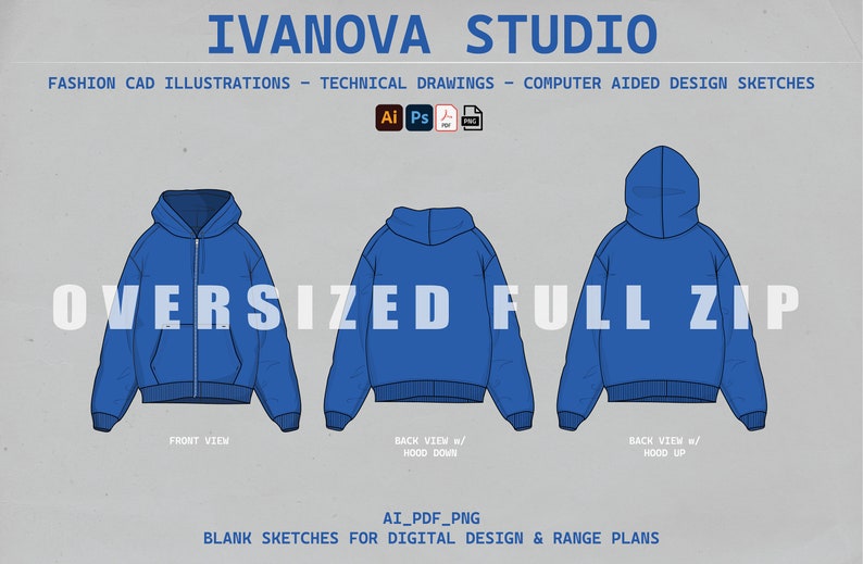 Oversized Essential Full Zip_ Fashion Design Blank Sketch _ Vector Ai ...