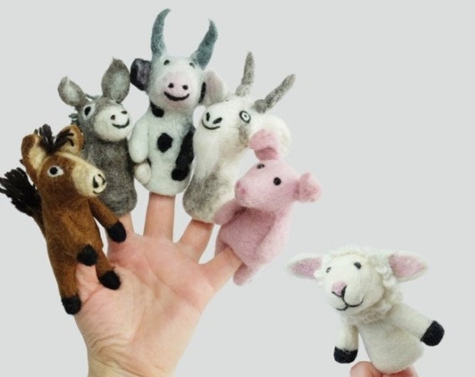 Handmade Felt Wool Farm Animal Finger Puppets set of 6 | Etsy