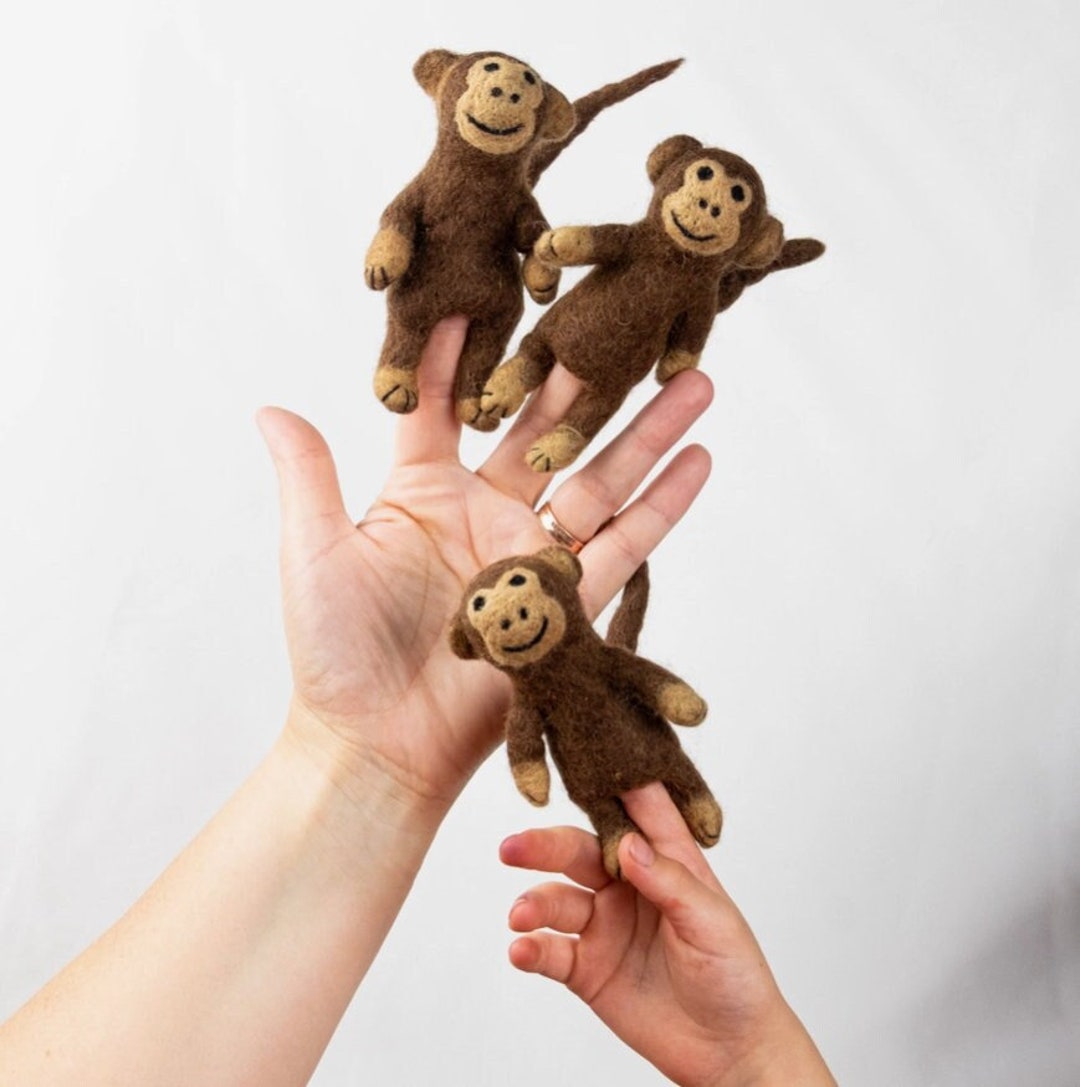 Handmade Felt Wool Monkey Zoo/jungle Animal Finger Puppets (set of 3 or ...