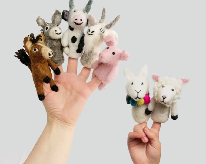 Handmade Felt Wool Farm Animal Finger Puppets set of 7 - Etsy