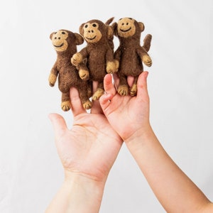 Handmade Felt Wool Monkey Zoo/jungle Animal Finger Puppets (set of 3 or ...