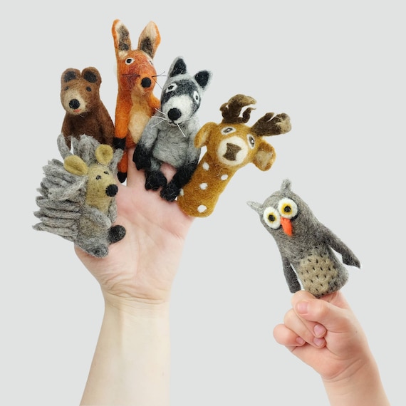 Handmade Felt Wool Forest Friends Finger Puppets set of 6 - Etsy