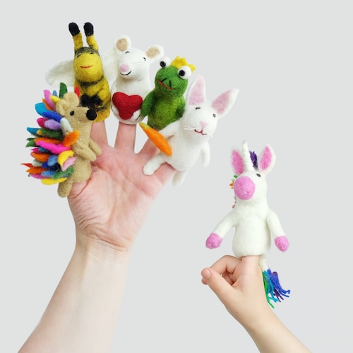Handmade Felt Wool Farm Animal Finger Puppets set of 6 - Etsy