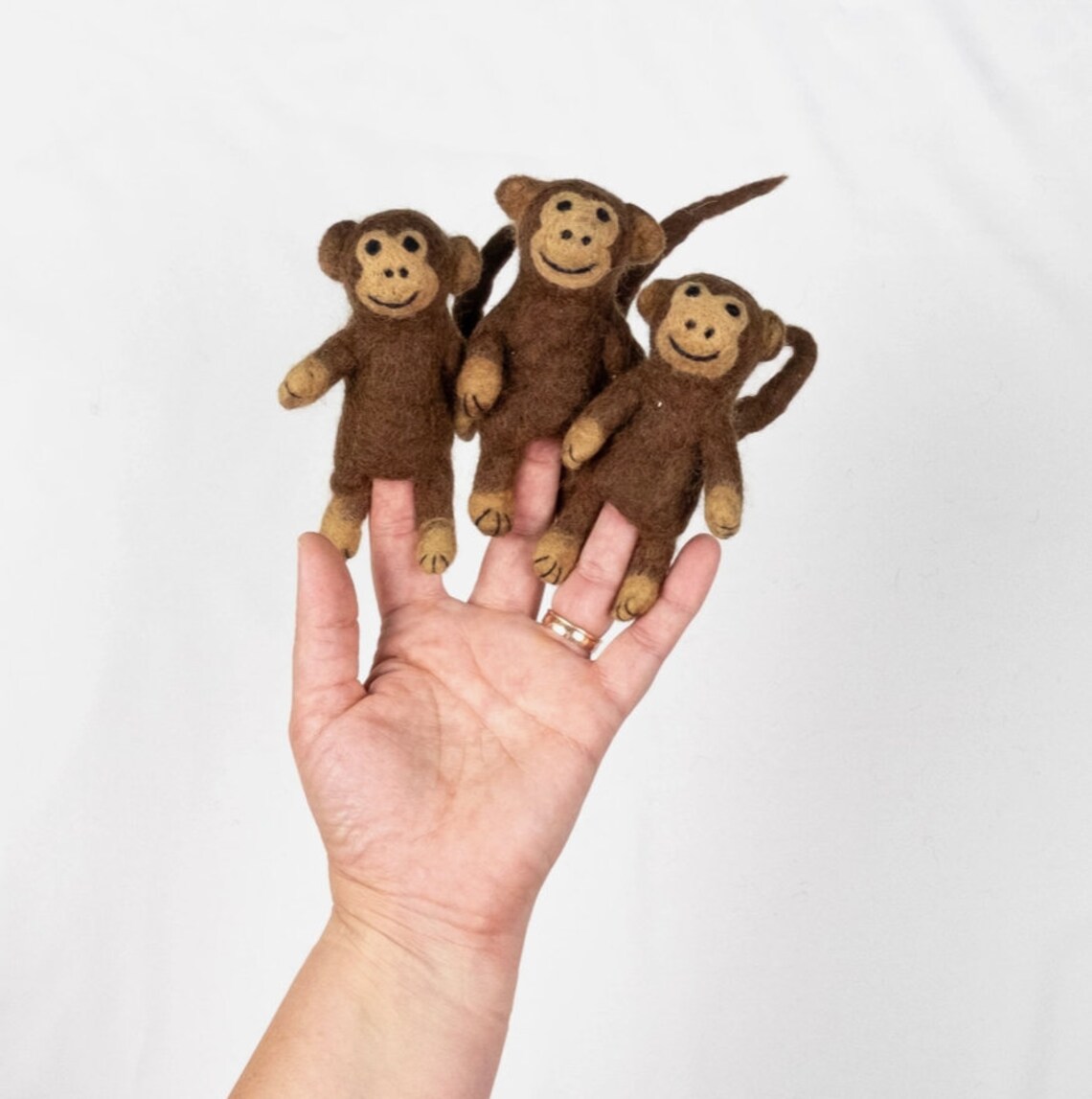 Handmade Felt Wool Monkey Zoo/jungle Animal Finger Puppets (set of 3 or ...