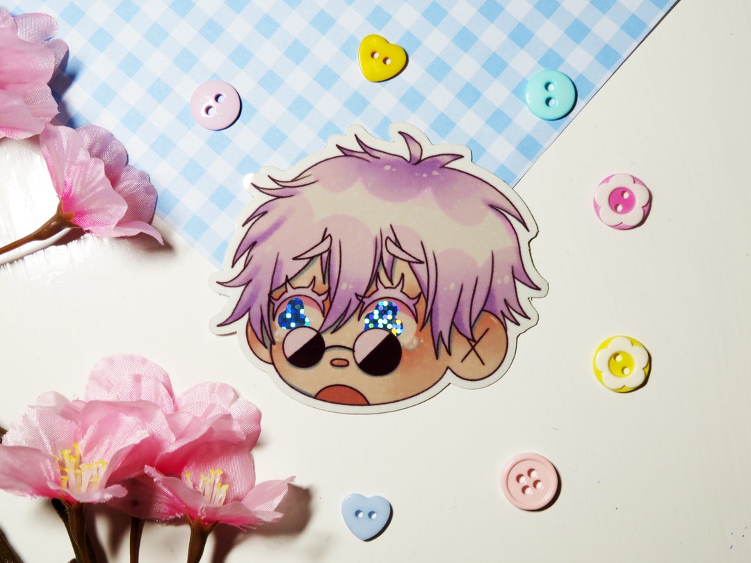 Crying Chibi Gojo Glitter Sticker/ Glossy Glitter Sticker/ 3" X 2.6 ...