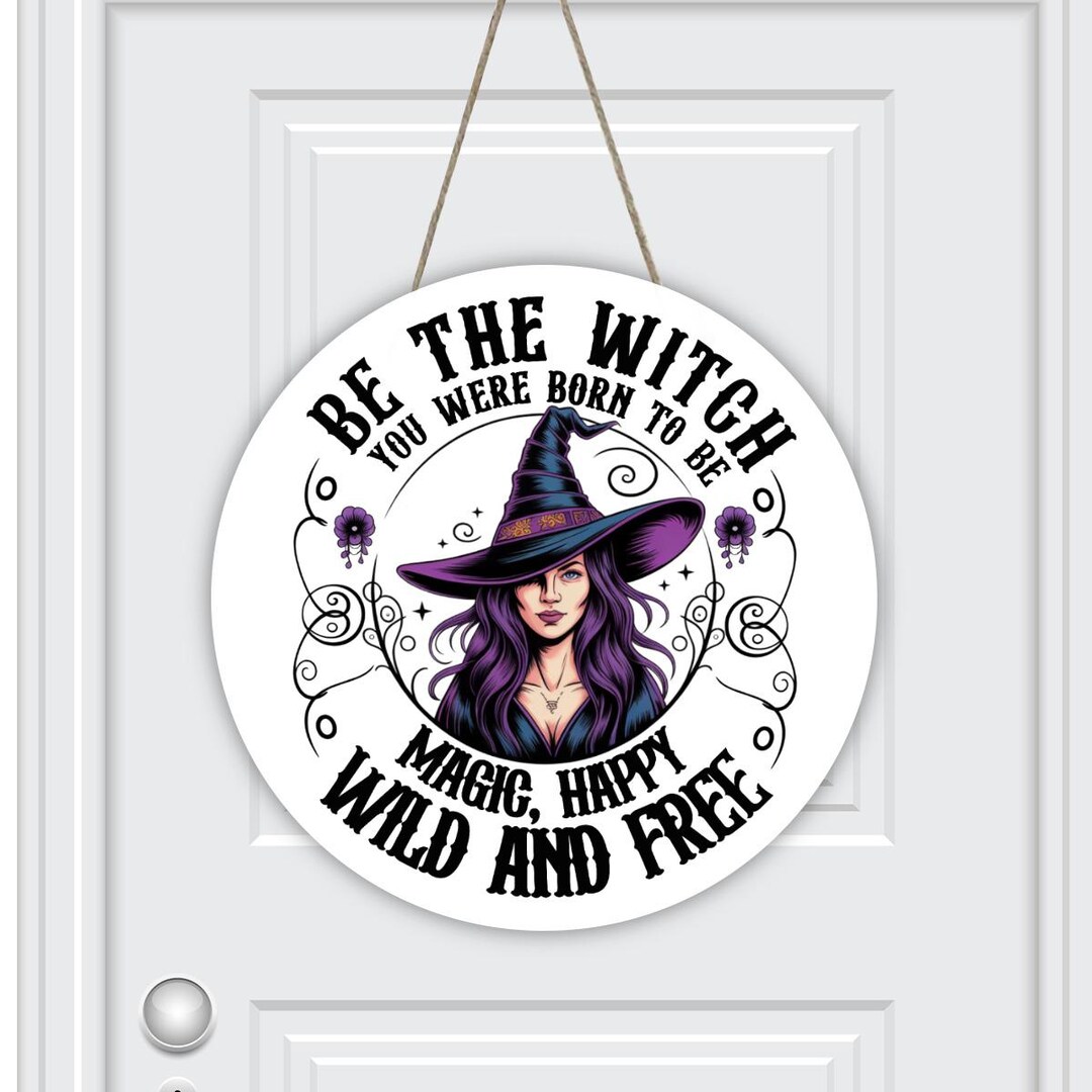 Round House Number Funny Halloween Door Hanger, Witch Welcome Sign ...