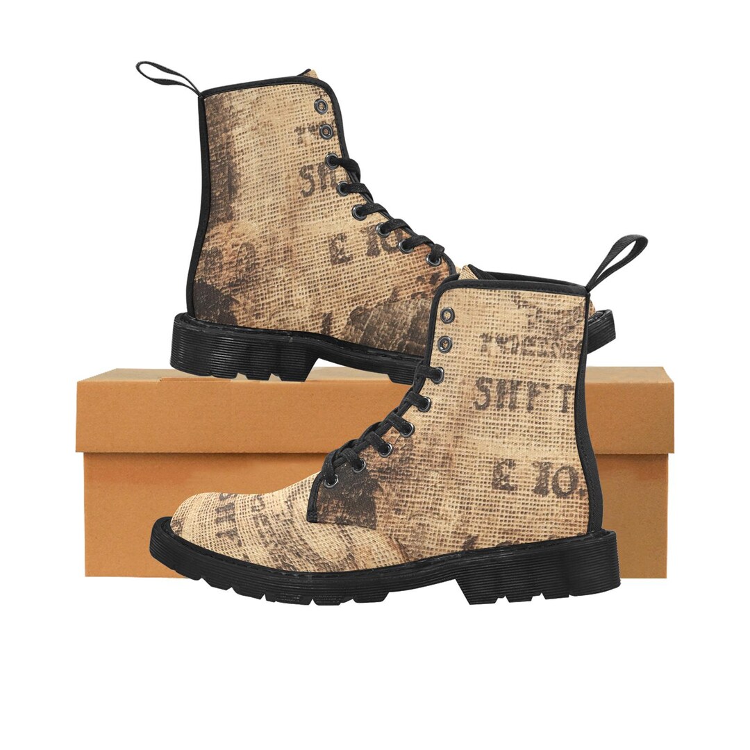 Men's Lace up Canvas Boots,jute Fabric Print, Boho Festival Hippie ...
