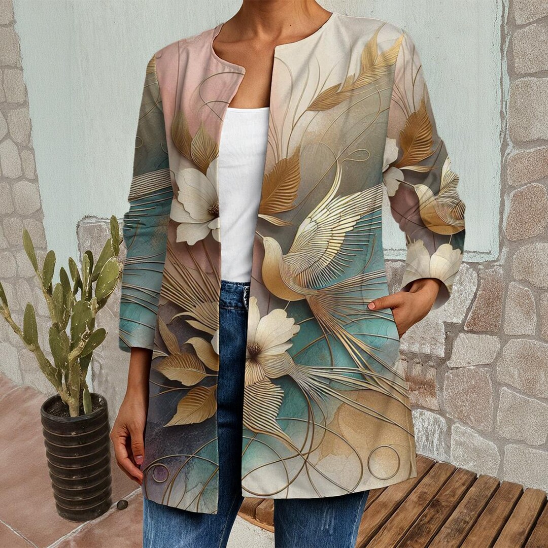 Custom Bird Floral Cardigan,an Elegant Top for Any Occasion,collarless ...