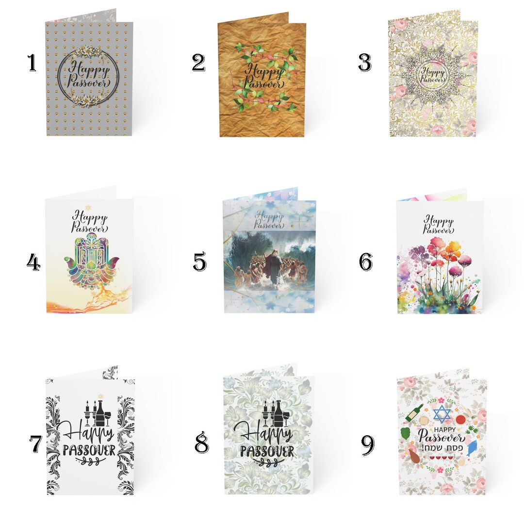 9 Designs Happy Passover Greeting Cards,jewish Holiday Card,pesach ...