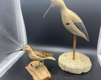 Carved Wood Shorebird on Wood, SIGNED Carved Shore Bird on Wood ...