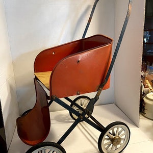 Antique/vintage Collapsible Metal Baby Doll Stroller With Rubber Wheels ...