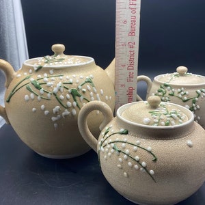 Antique Japanese Banko Meiji Period Tea Set Moriage Details Sharkskin ...