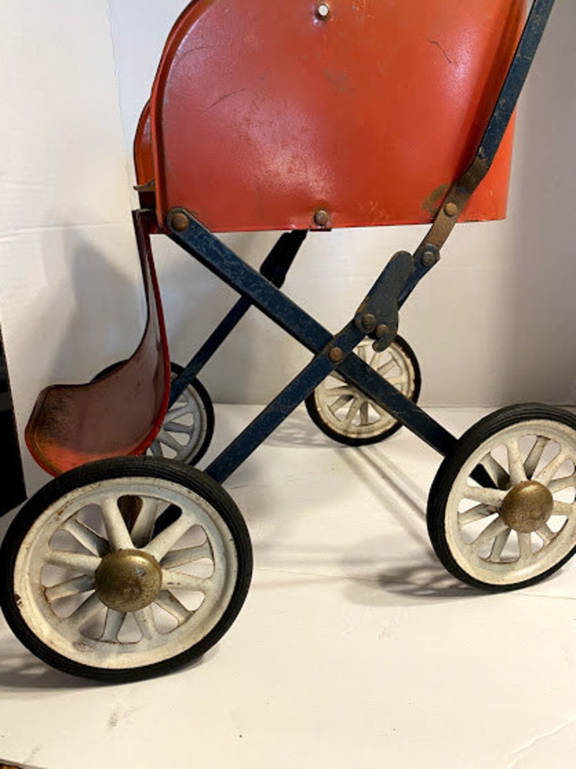 Antique/vintage Collapsible Metal Baby Doll Stroller With Rubber Wheels ...