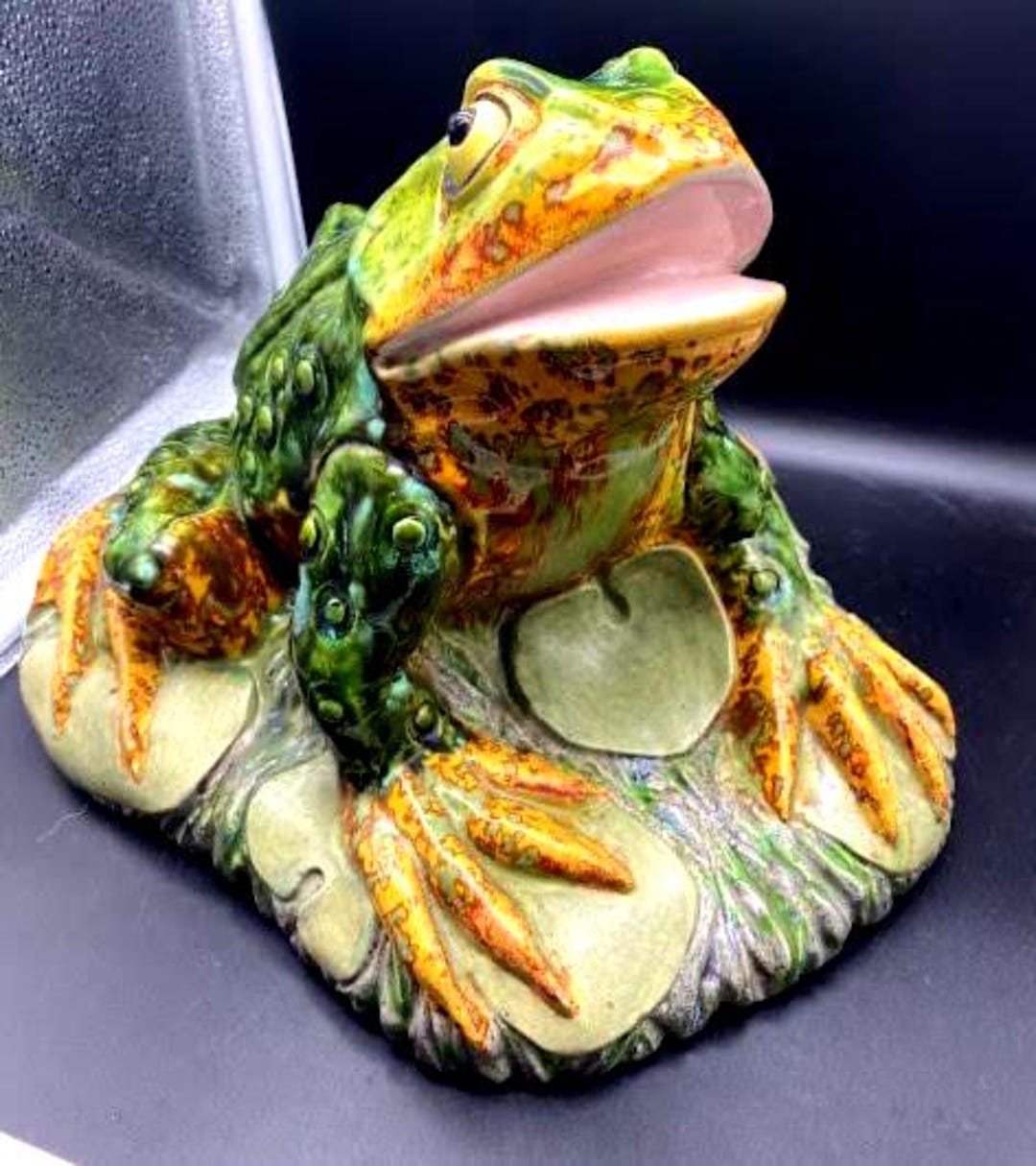 Large Ceramic Hobbyist Frog on a Lily Pad ~ Colorful Garden Decor - Etsy