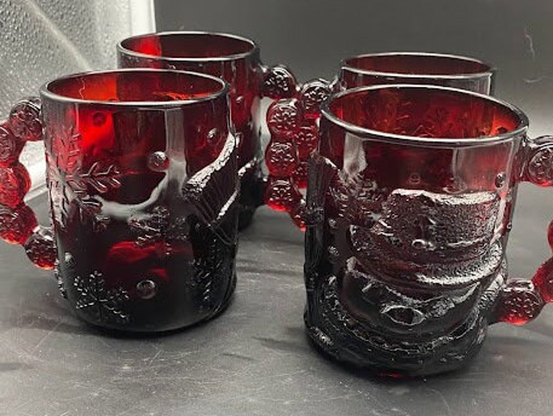 Ruby Red Snowman Glass Mugs Set of 4 - Etsy
