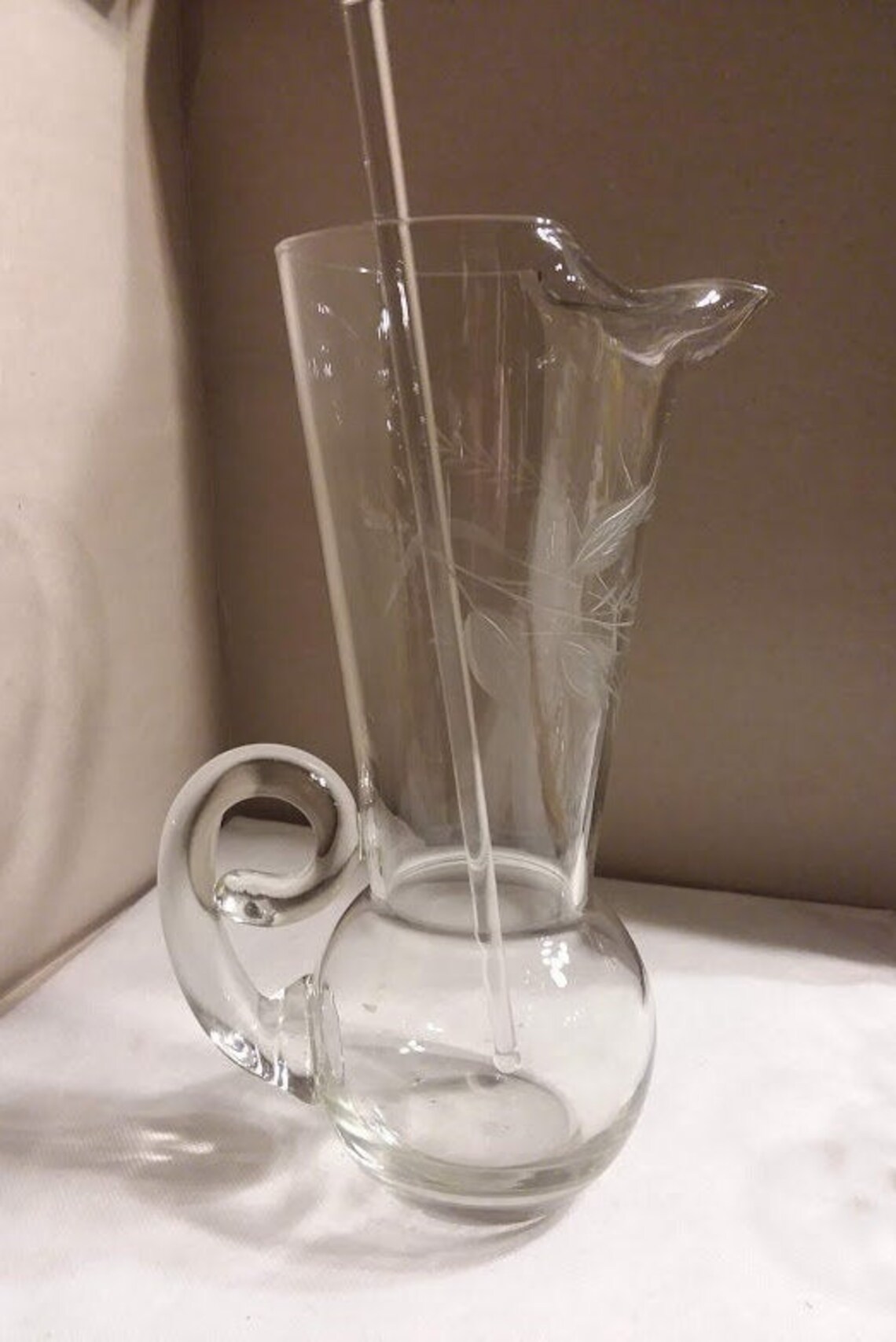 Vintage Etched Glass Pitcher and Glass Set With Glass Stirrer | Etsy