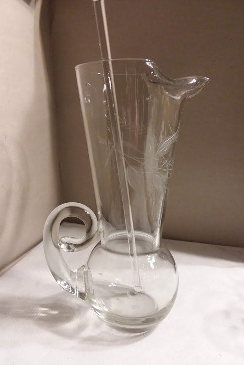 Vintage Etched Glass Pitcher and Glass Set With Glass Stirrer - Etsy