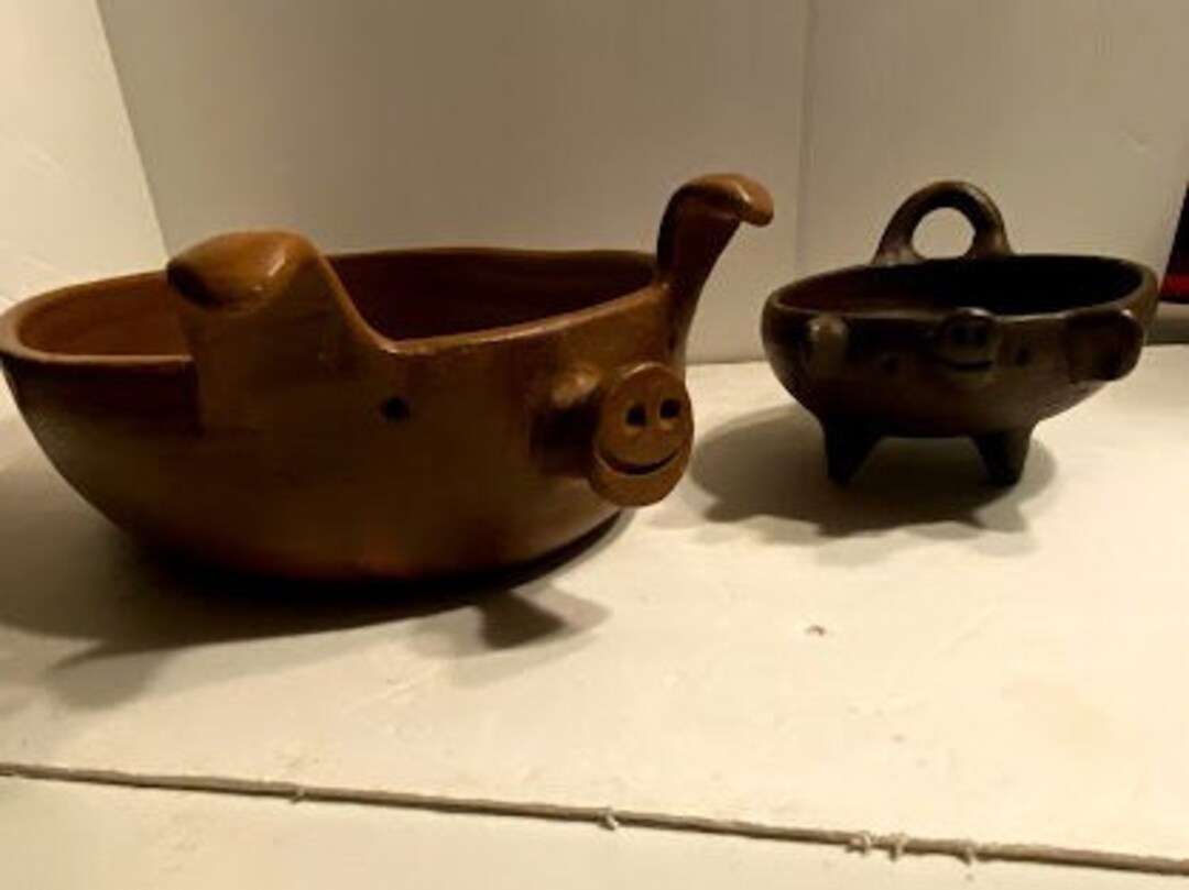 Handmade piggy Pottery Chip and Dip - Etsy