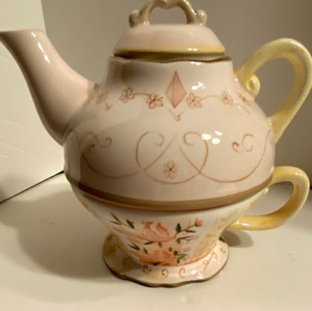 Tracey Porter Hand Painted Ceramic Tea for One Pot ~ Floral Pink - Etsy