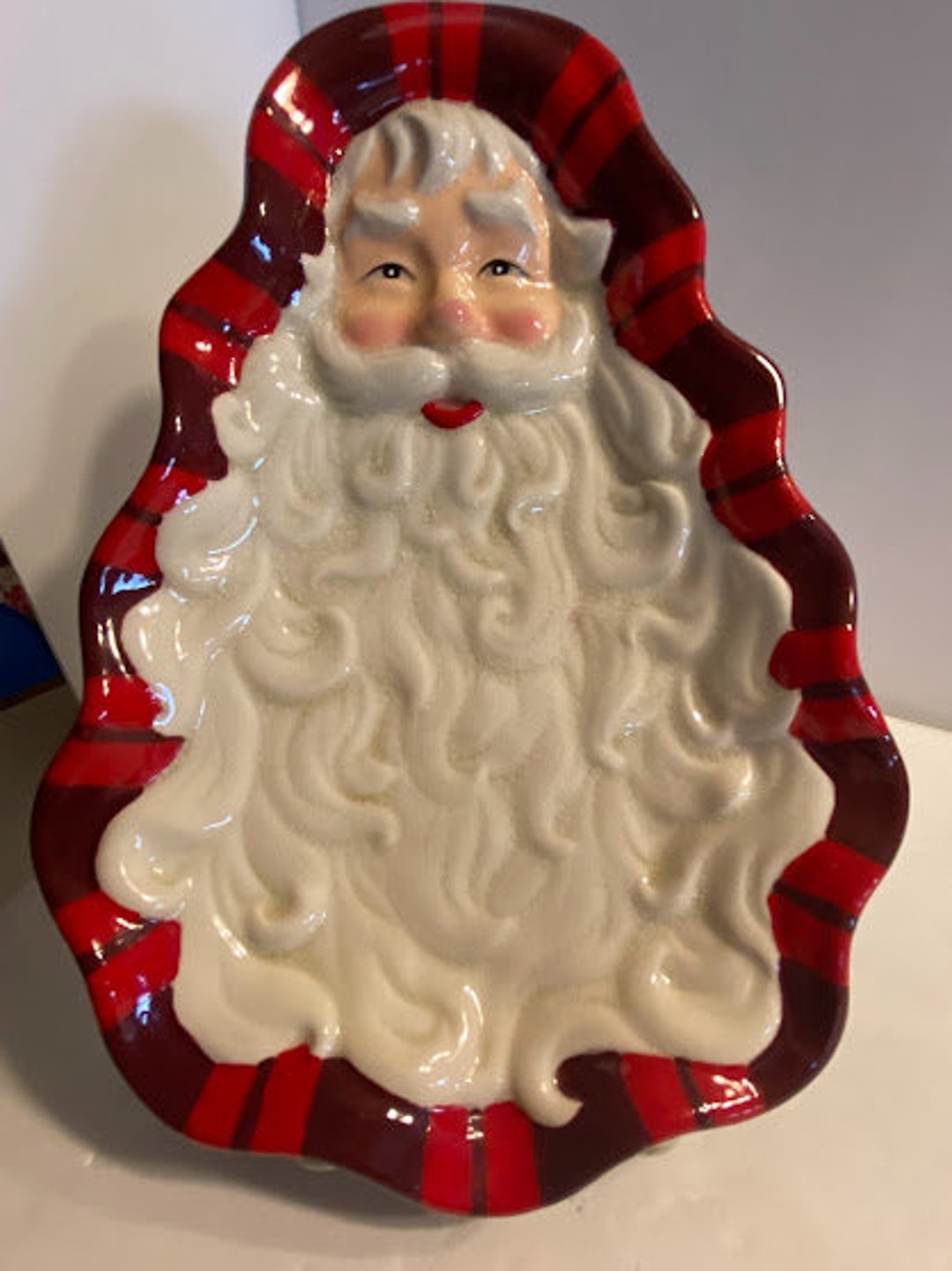 Vintage Santa Platter Candy Dish 3D Ceramic Dish 10.5x7 Christmas ...